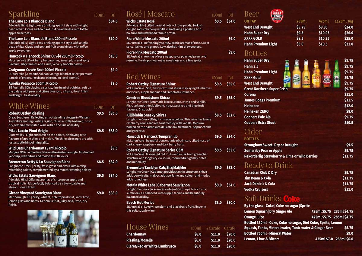 Menu at Grand North Tavern, Bistro & Functions pub & bar, Northfield
