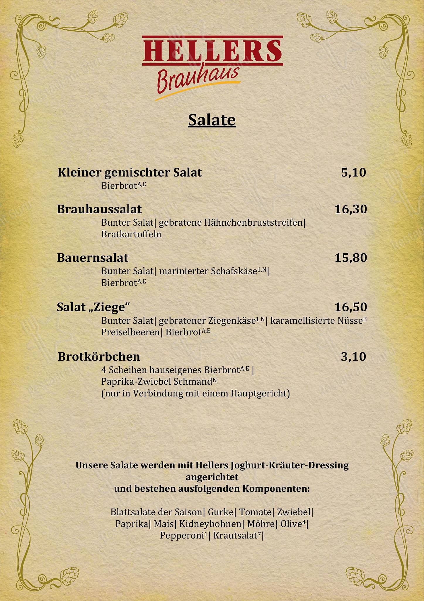 Speisekarte von Hellers Brauhaus pub & Bar, Köln, Roonstrasse 33