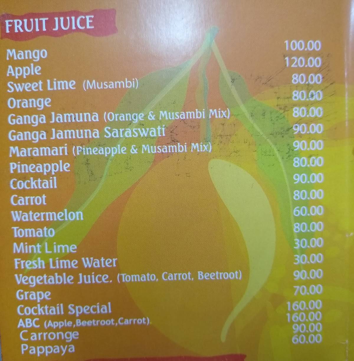Menu at Haji Ali Juice Centre MOT, Thiruvananthapuram