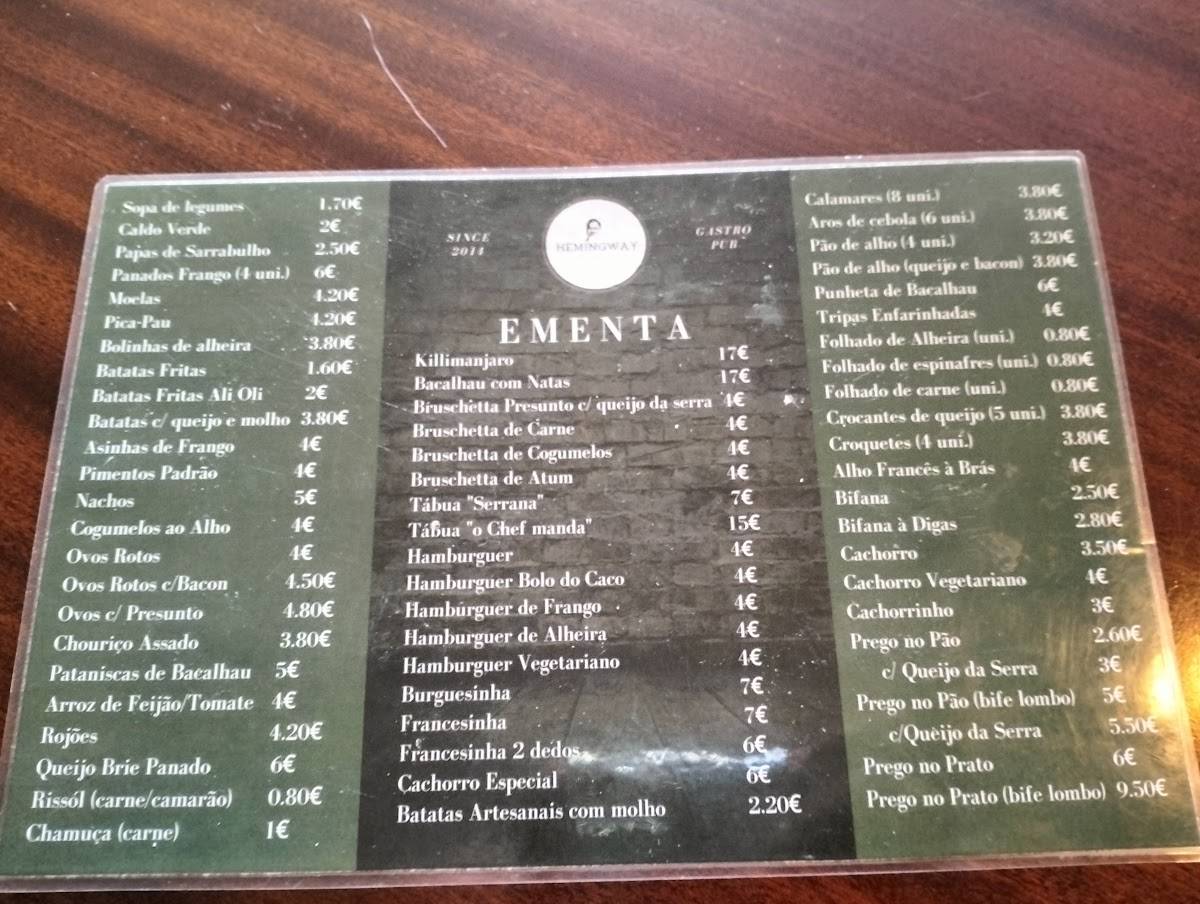 Menu em Hemingway Bar Restaurante, Pedroso, Av. Dr. Moreira Sousa 1436