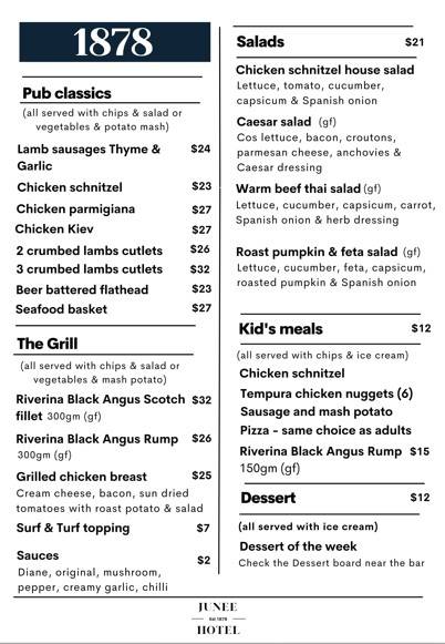 Menu at Junee Hotel pub & bar, Junee