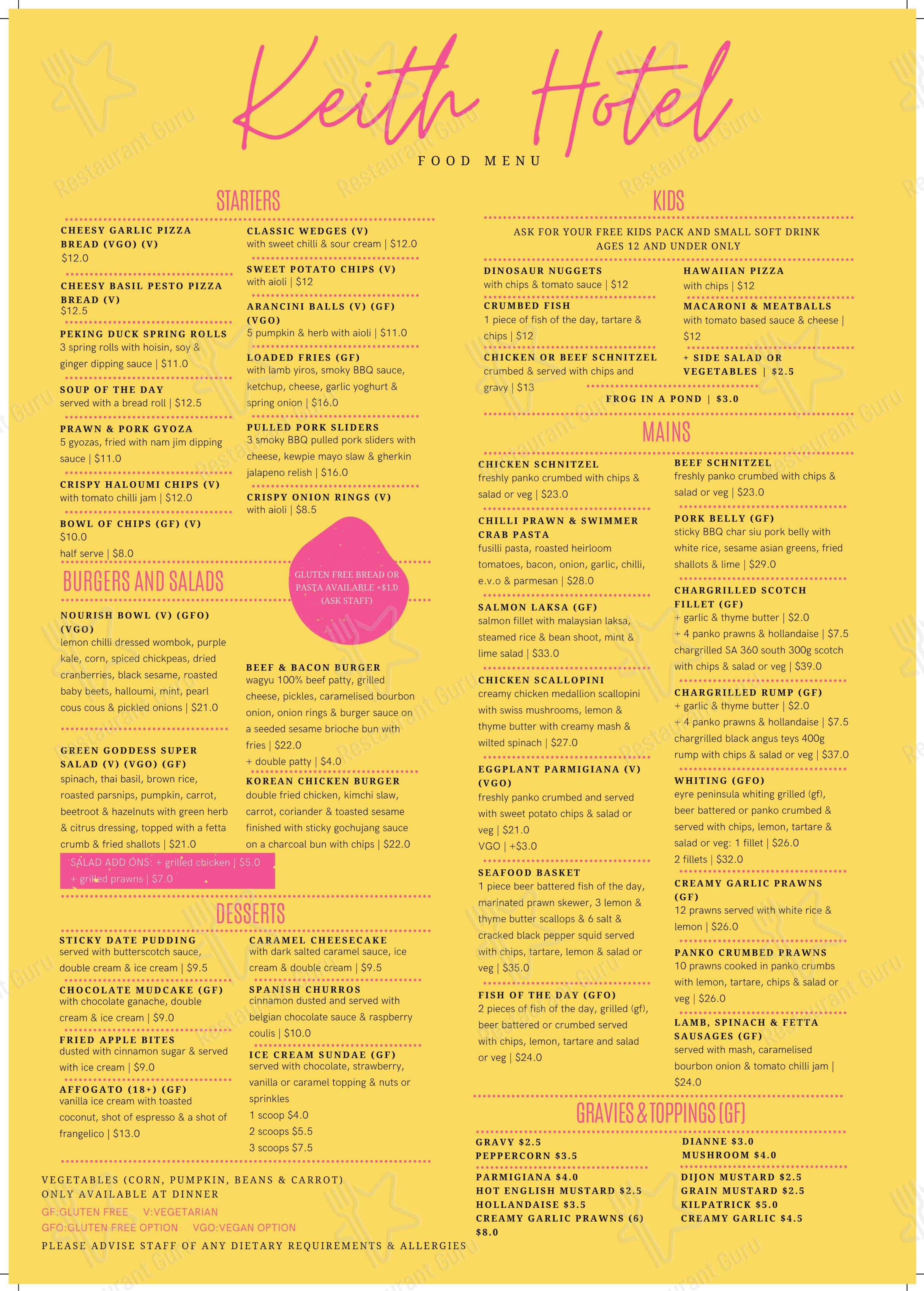 Menu at Keith Hotel Motel pub & bar, Keith