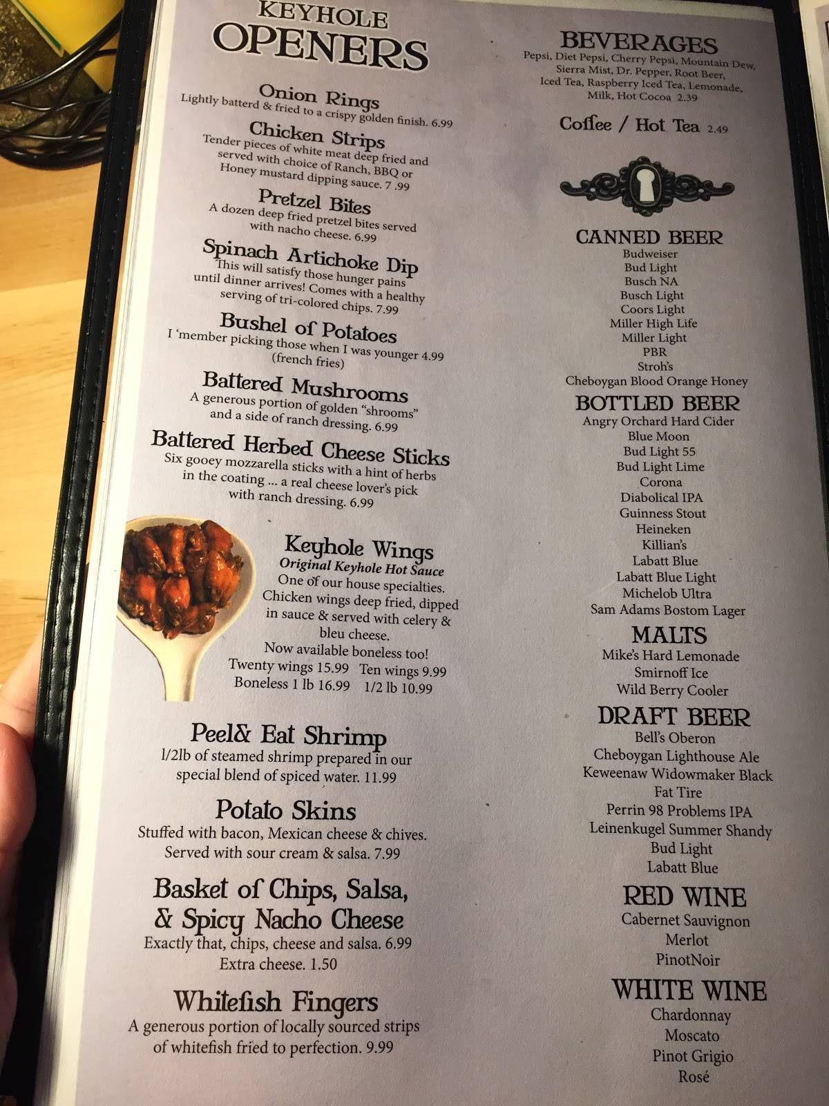 Menu at Keyhole Bar & Grill, Mackinaw City