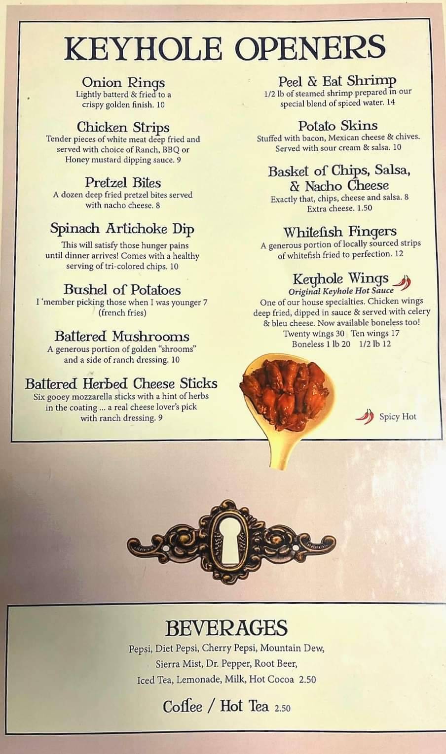Menu at Keyhole Bar & Grill, Mackinaw City