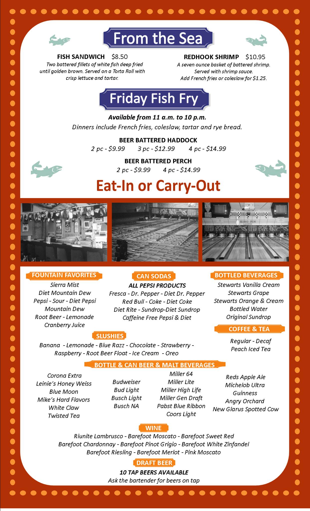 Menu at King Pin Lanes pub & bar, Campbellsport