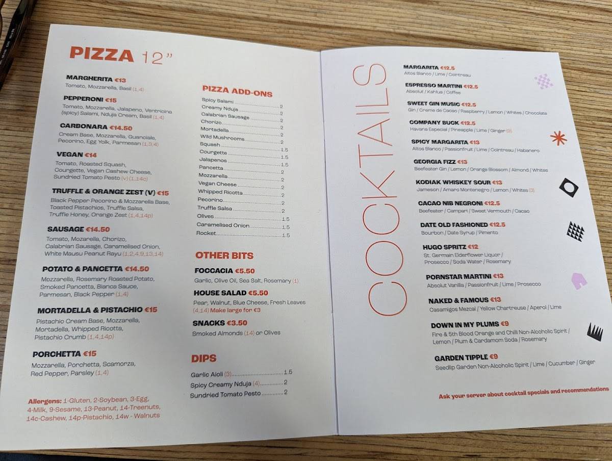 Menu at Kodiak, Rathmines pub & bar, Dublin