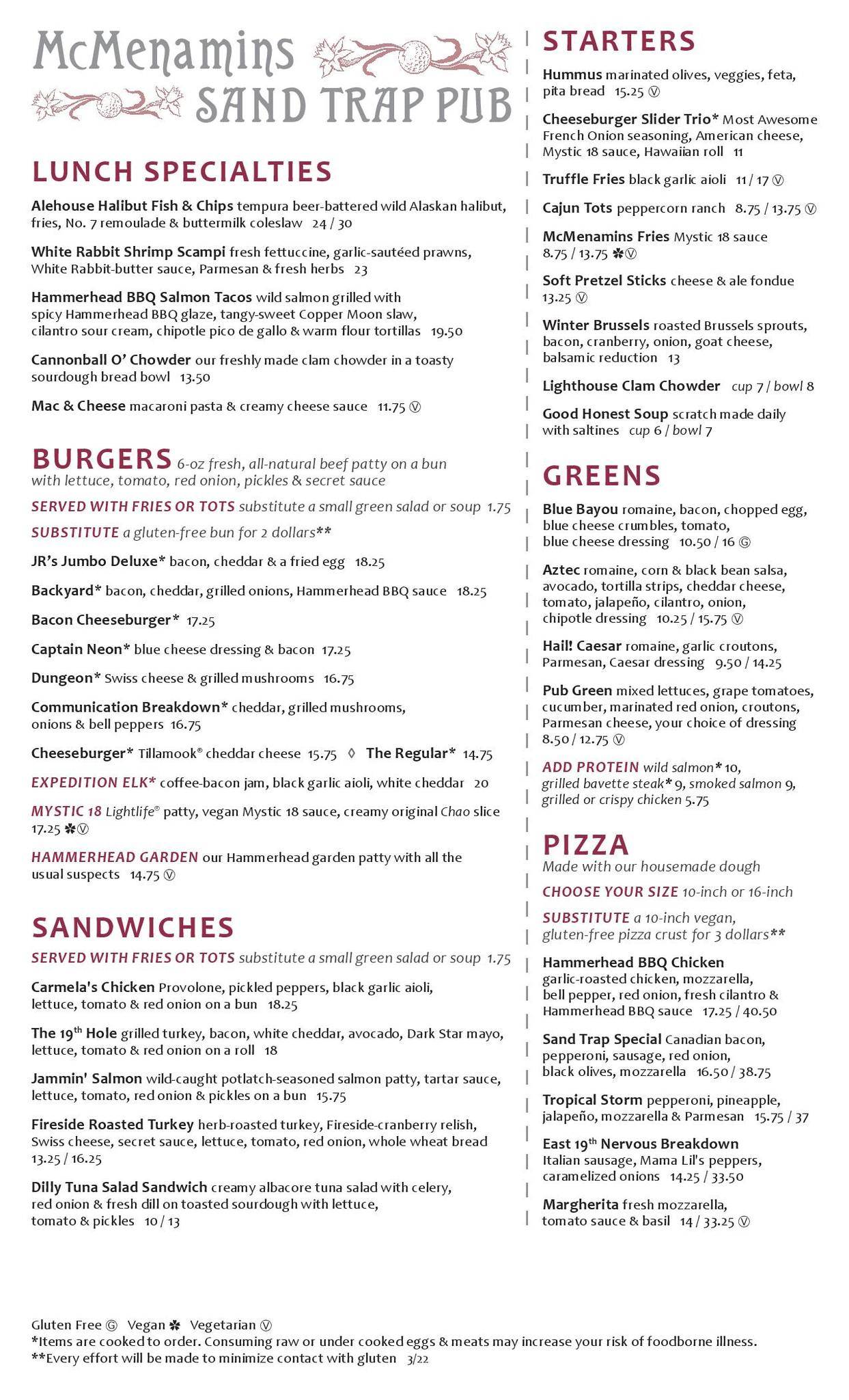 Menu at McMenamins Gearhart Hotel pub & bar, Gearhart