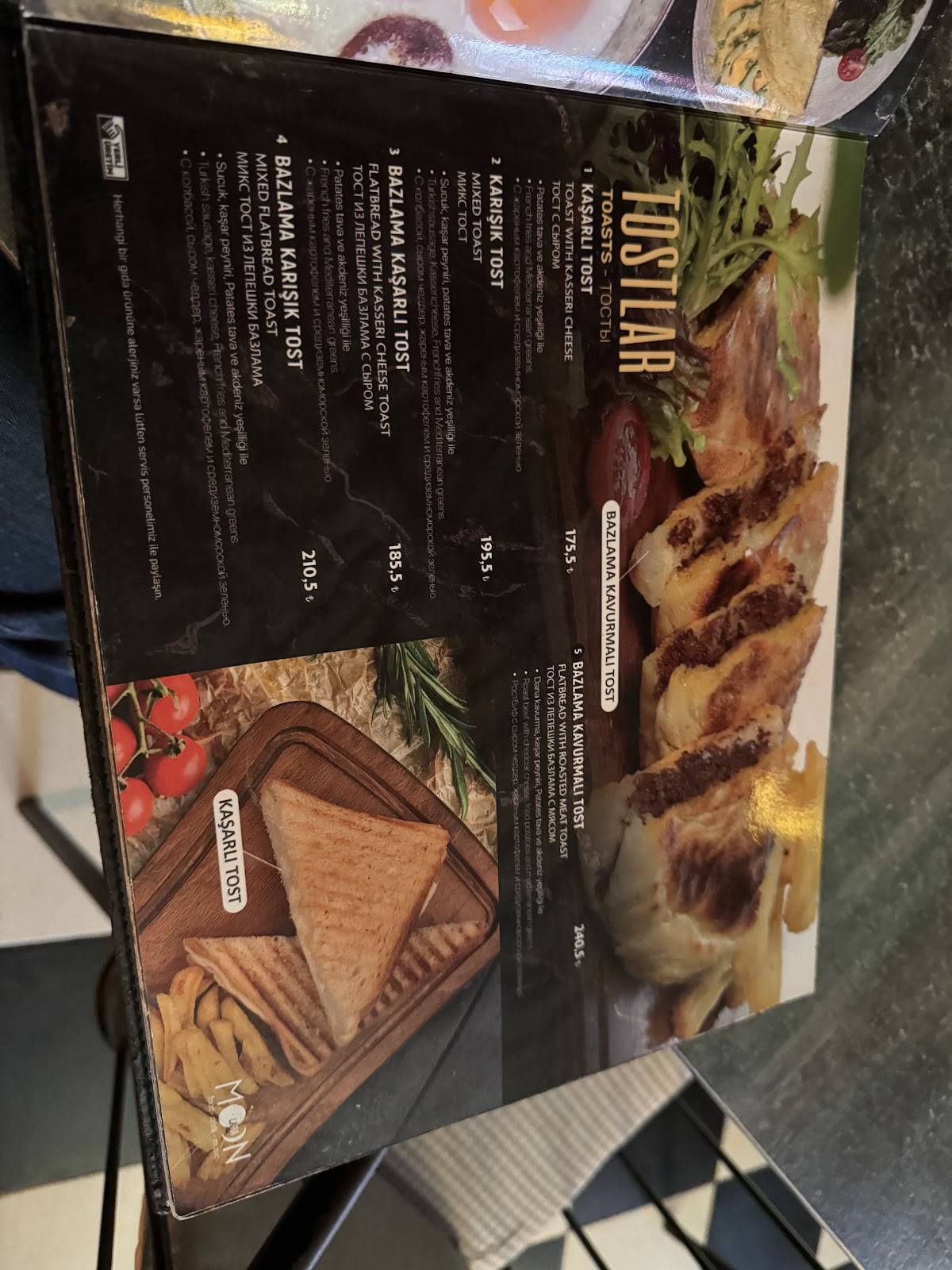 Menu at Moon Lara, Antalya