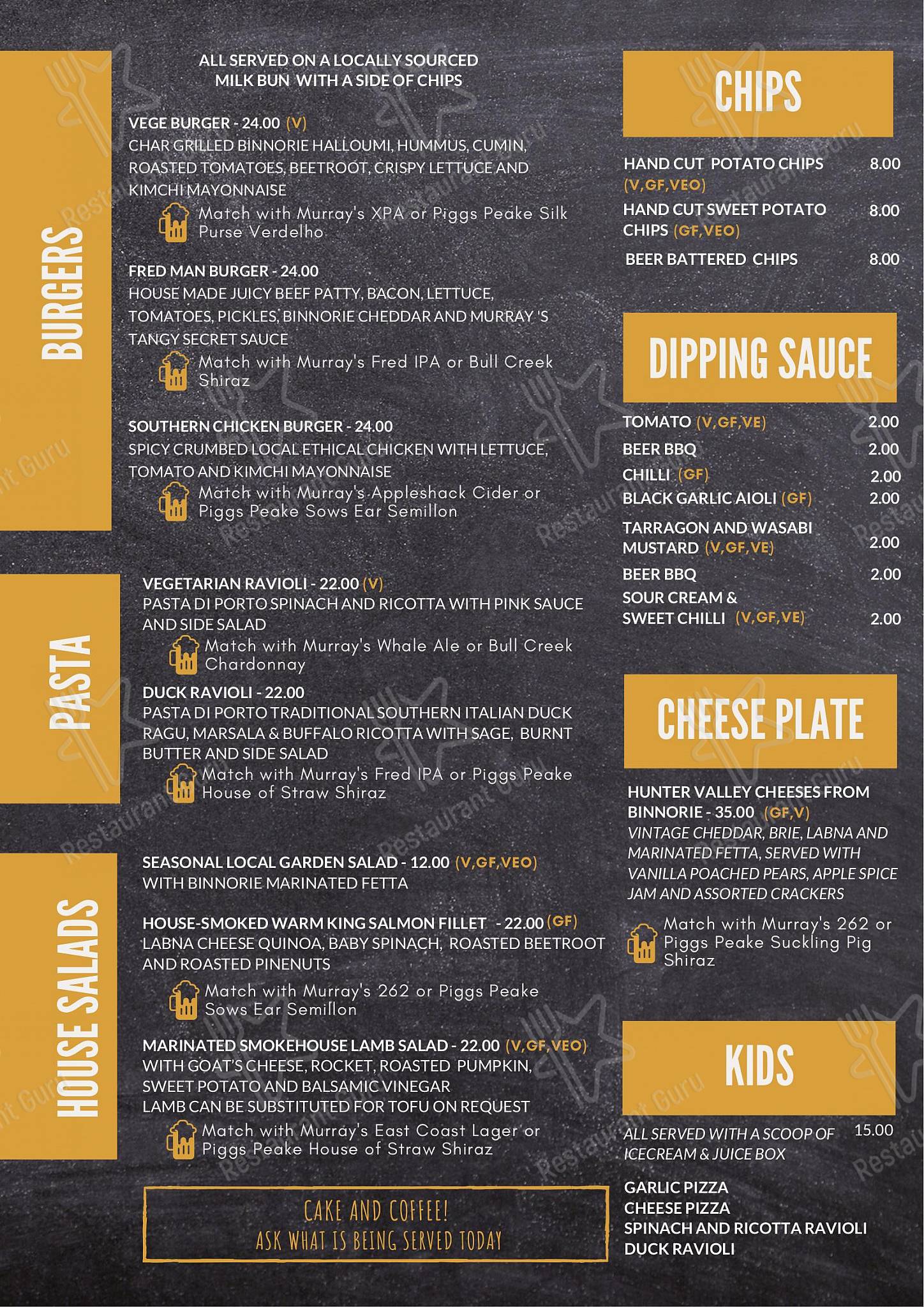 Menu at Bob Farm by Murray's pub & bar, Bobs Farm