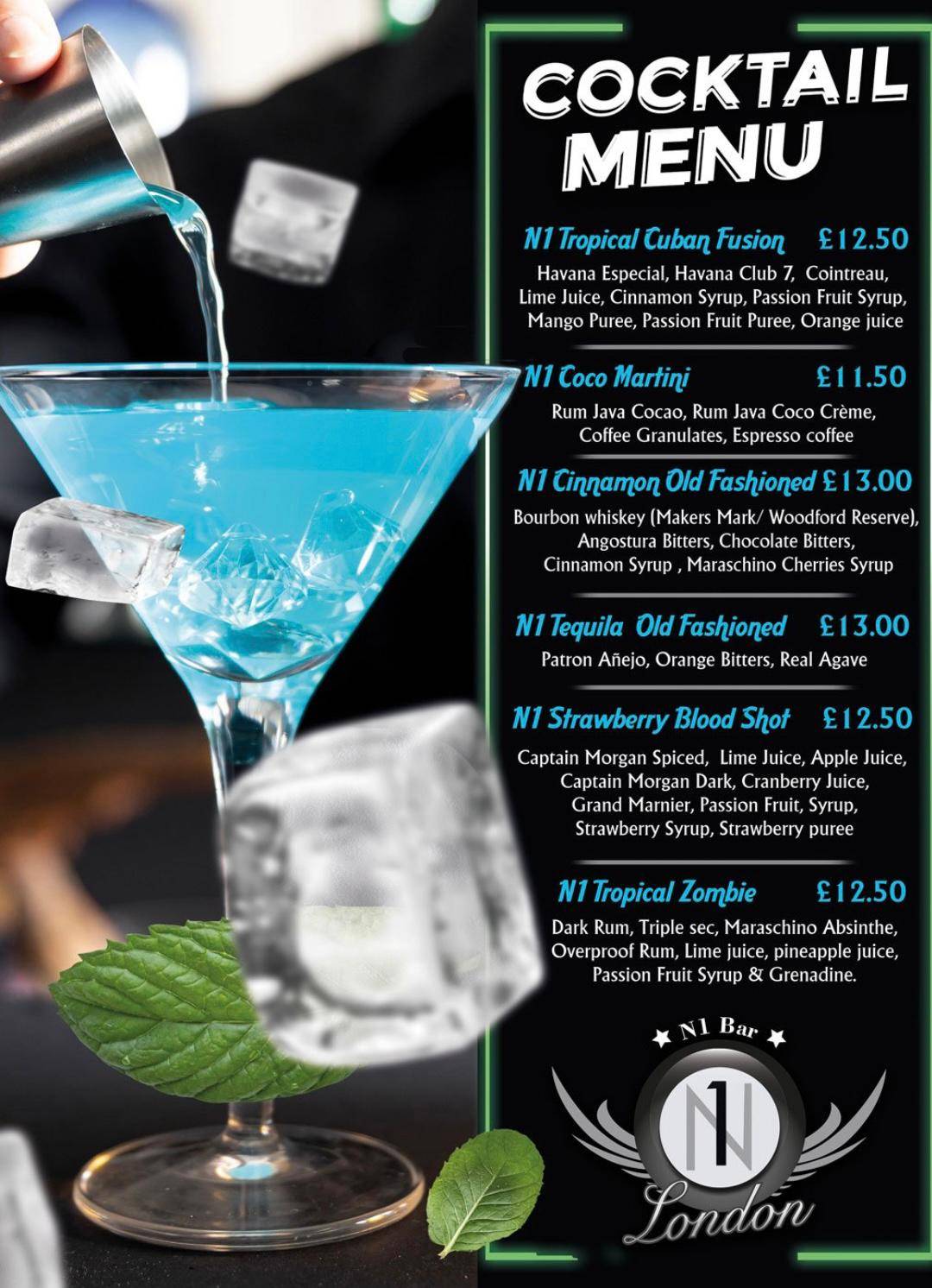 Menu at N1 Bar - London Bridge, London, 1 Duke St Hill