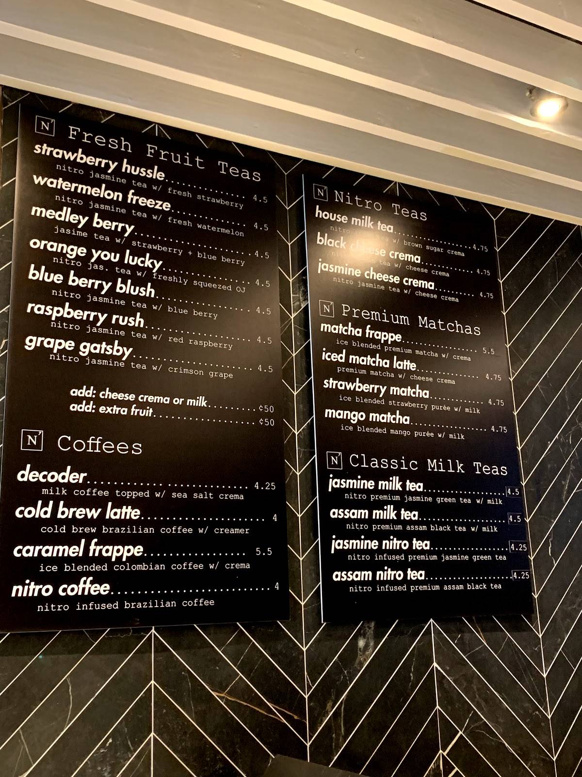 Menu at N7 Draft Tea + Coffee pub & bar, San Jose, Silver Creek Rd STE 184