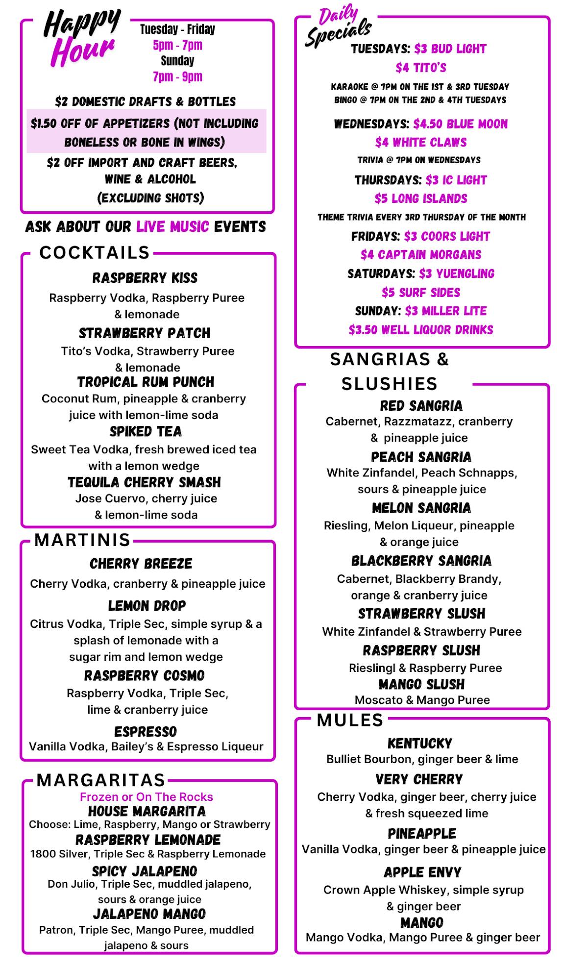 Menu at North Park Lounge Richland pub & bar, Gibsonia