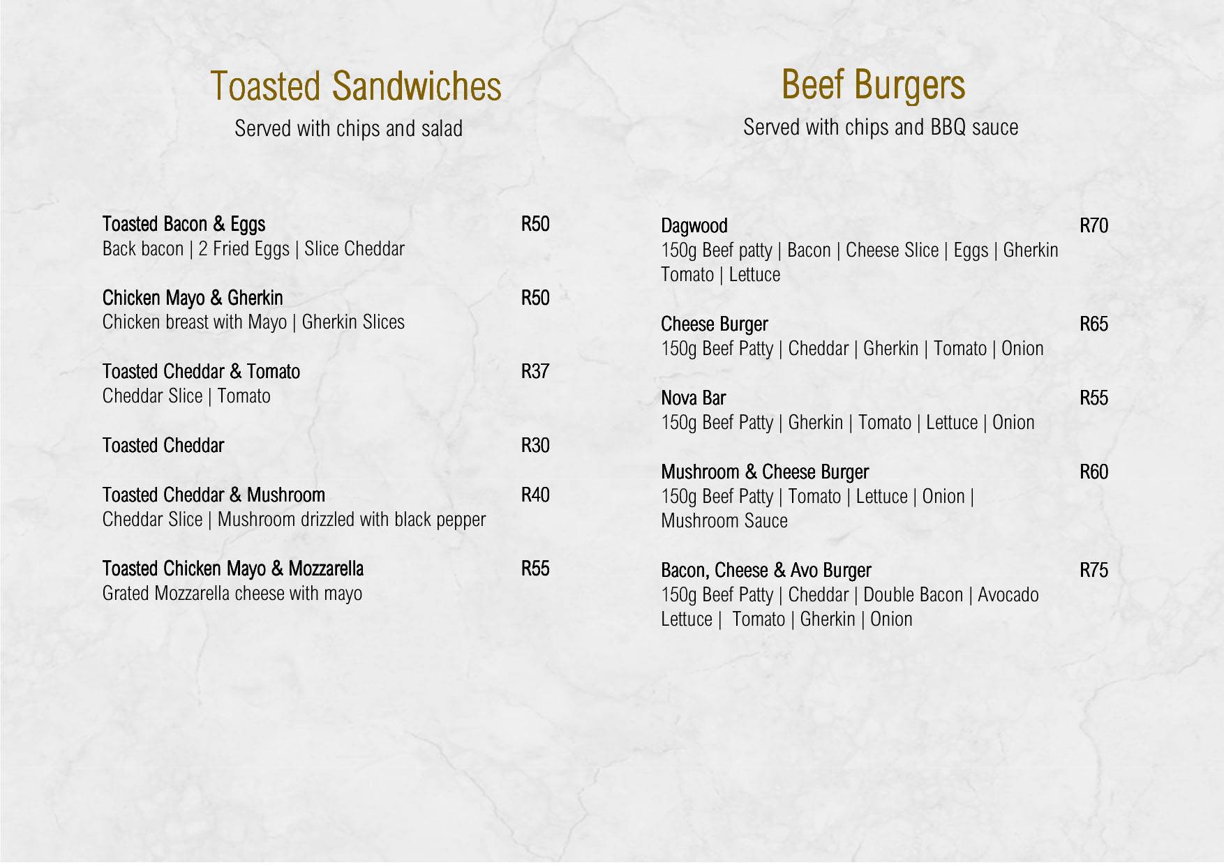 Menu at Nova Bar, Randburg, Randburg