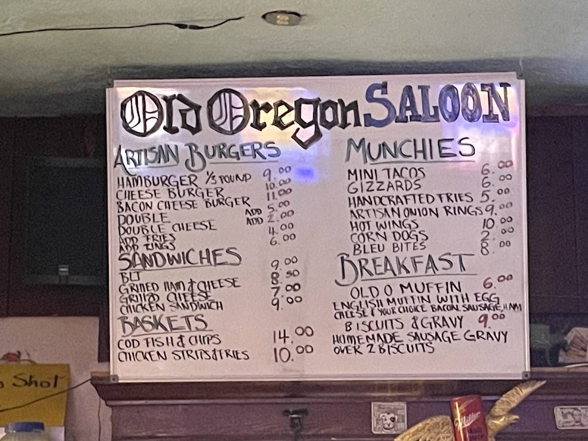 Menu at Old Oregon Saloon pub & bar, Lincoln City