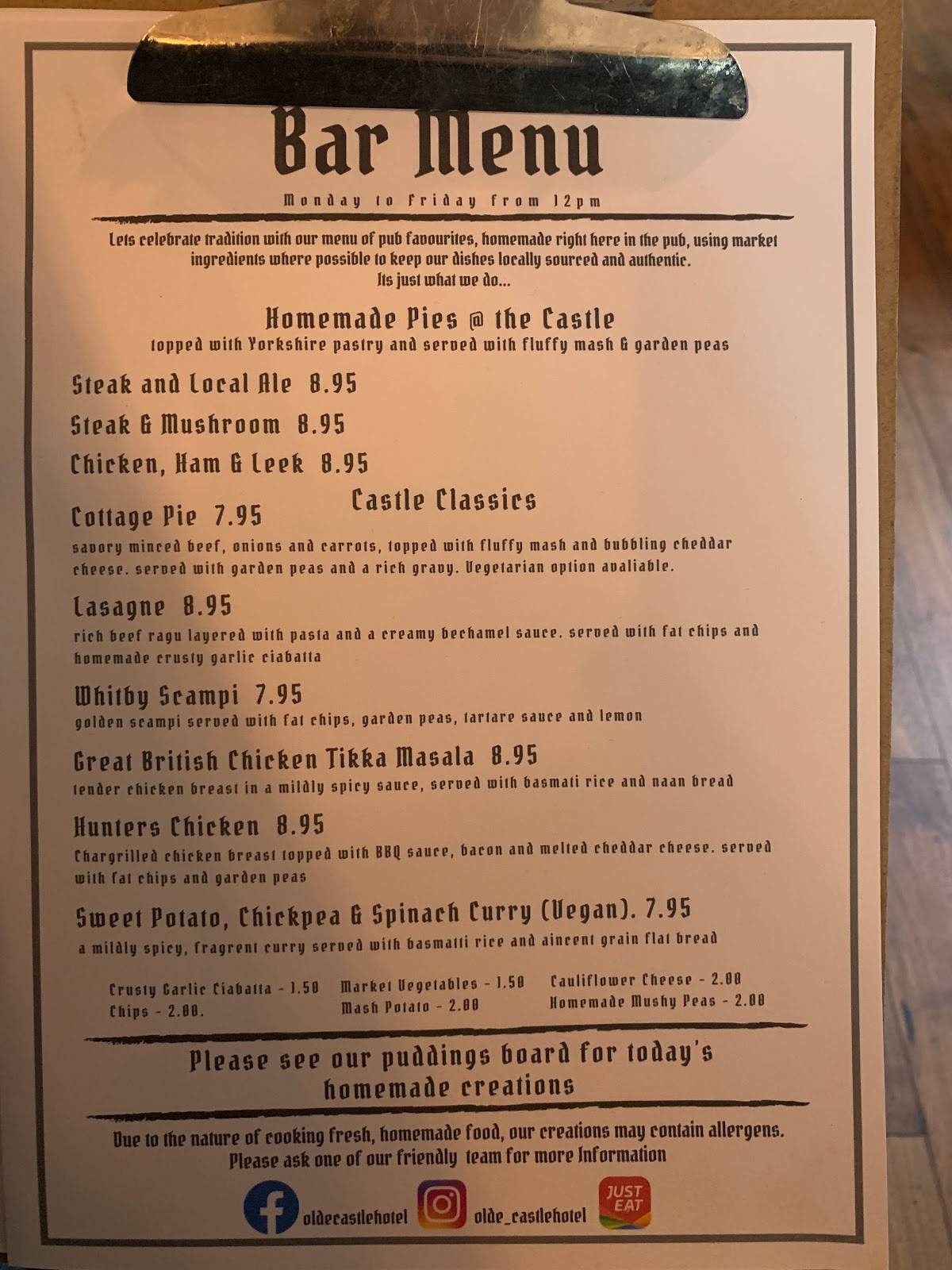 Menu at Olde Castle Hotel pub & bar, Doncaster