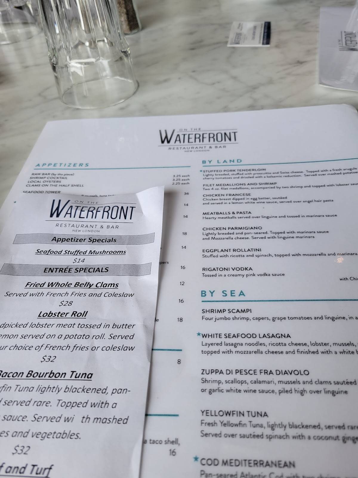 Menu at On The Waterfront Restaurant, New London