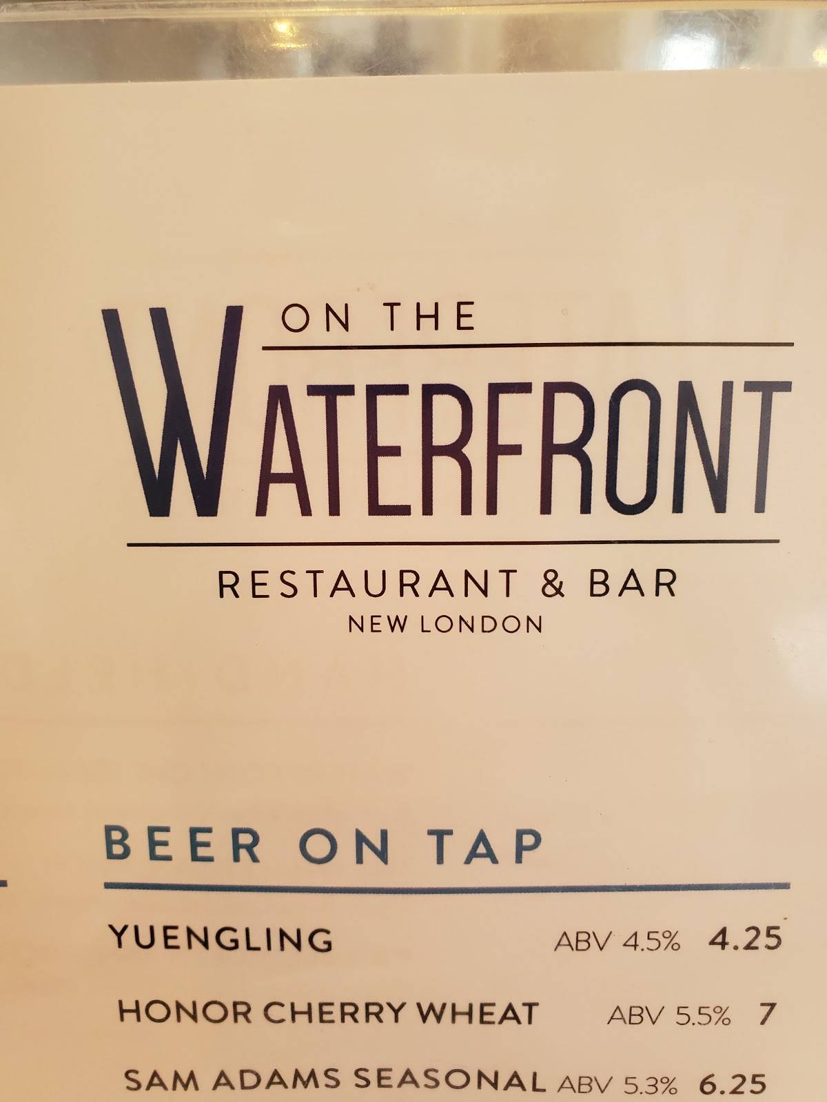 Menu at On The Waterfront Restaurant, New London