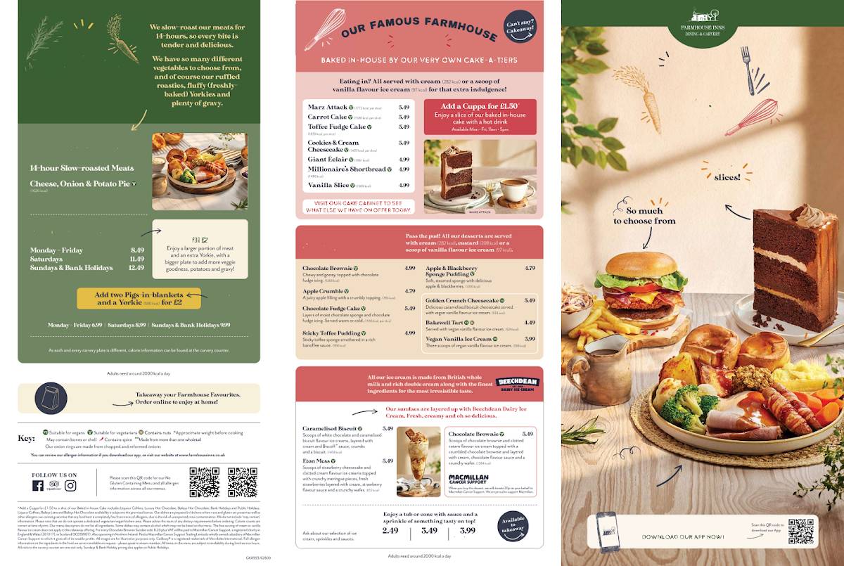 Menu at Pine Tree Farm - Dining & Carvery pub & bar, Bolton