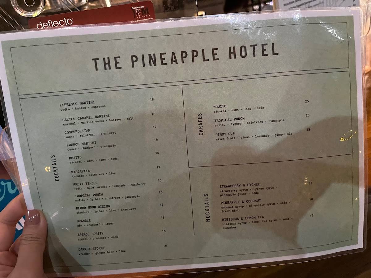 Menu at Pineapple Hotel pub & bar, Kangaroo Point, 706 Main St