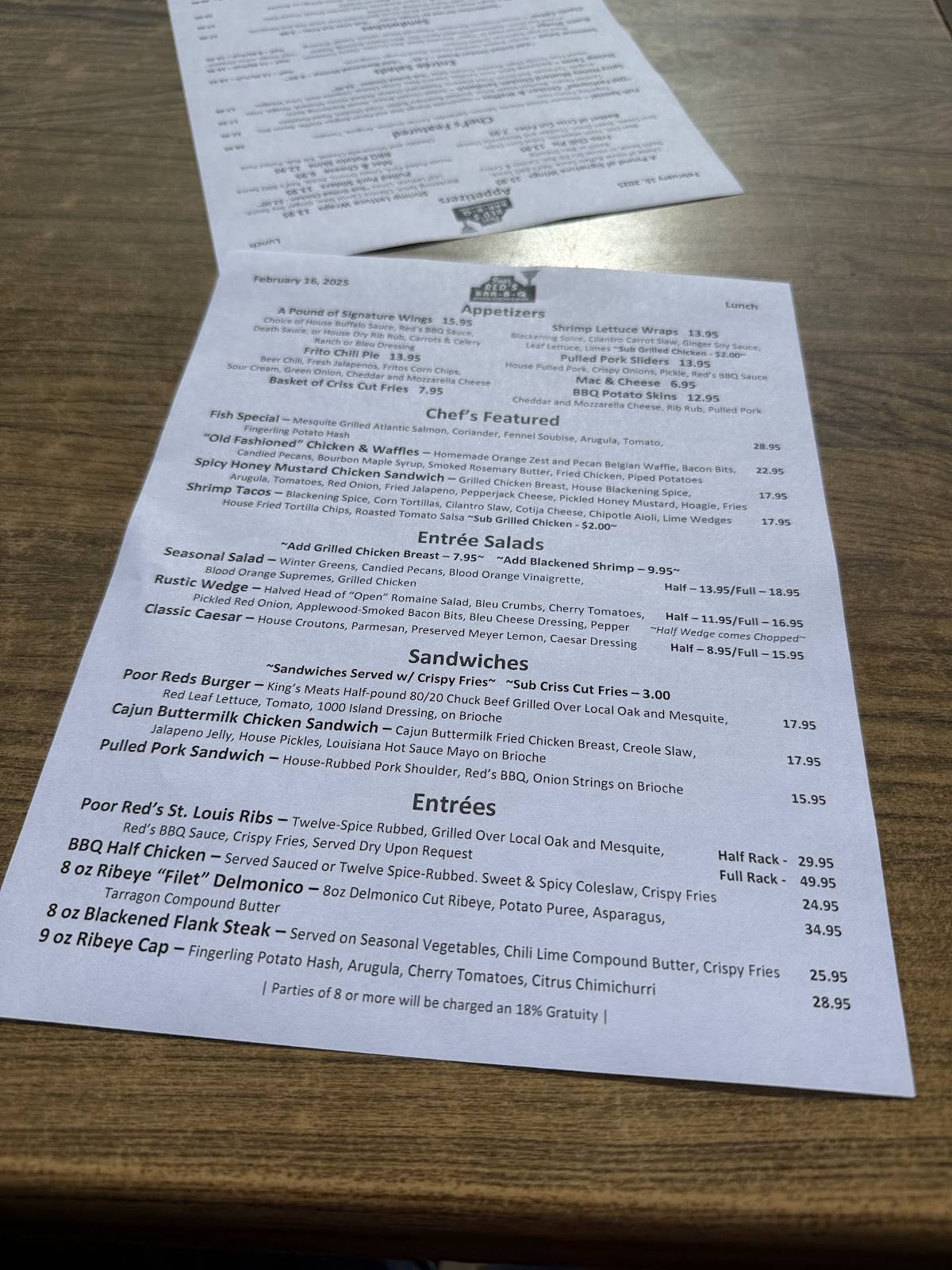 Menu at Poor Reds BBQ, Diamond Springs