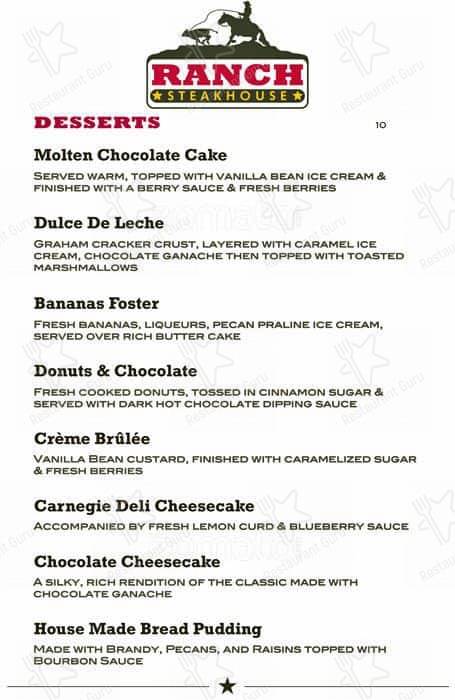 Menu at Ranch Steakhouse, Oklahoma City