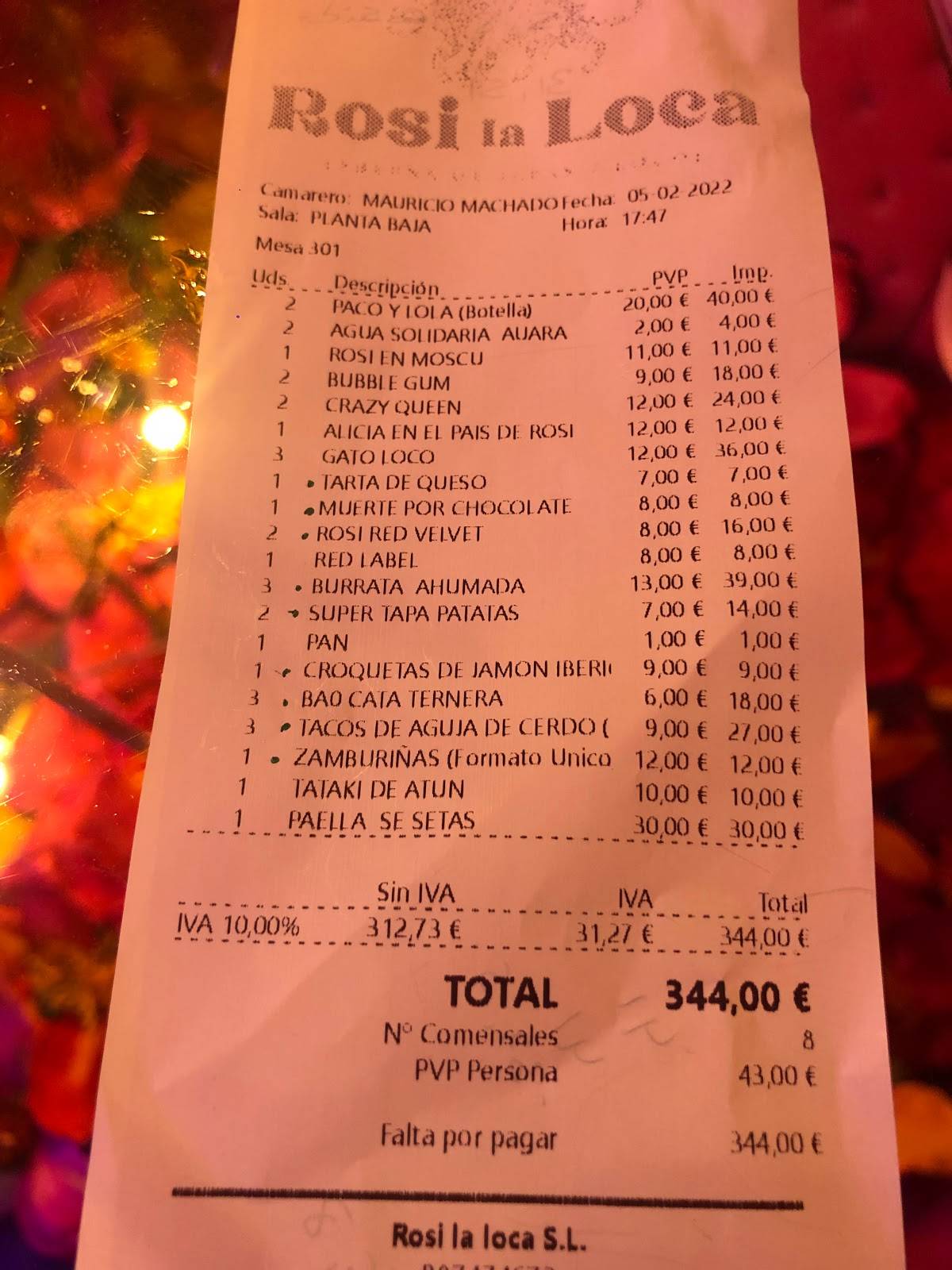 Menu at Rosi La Loca pub & bar, Madrid, C. de Cádiz