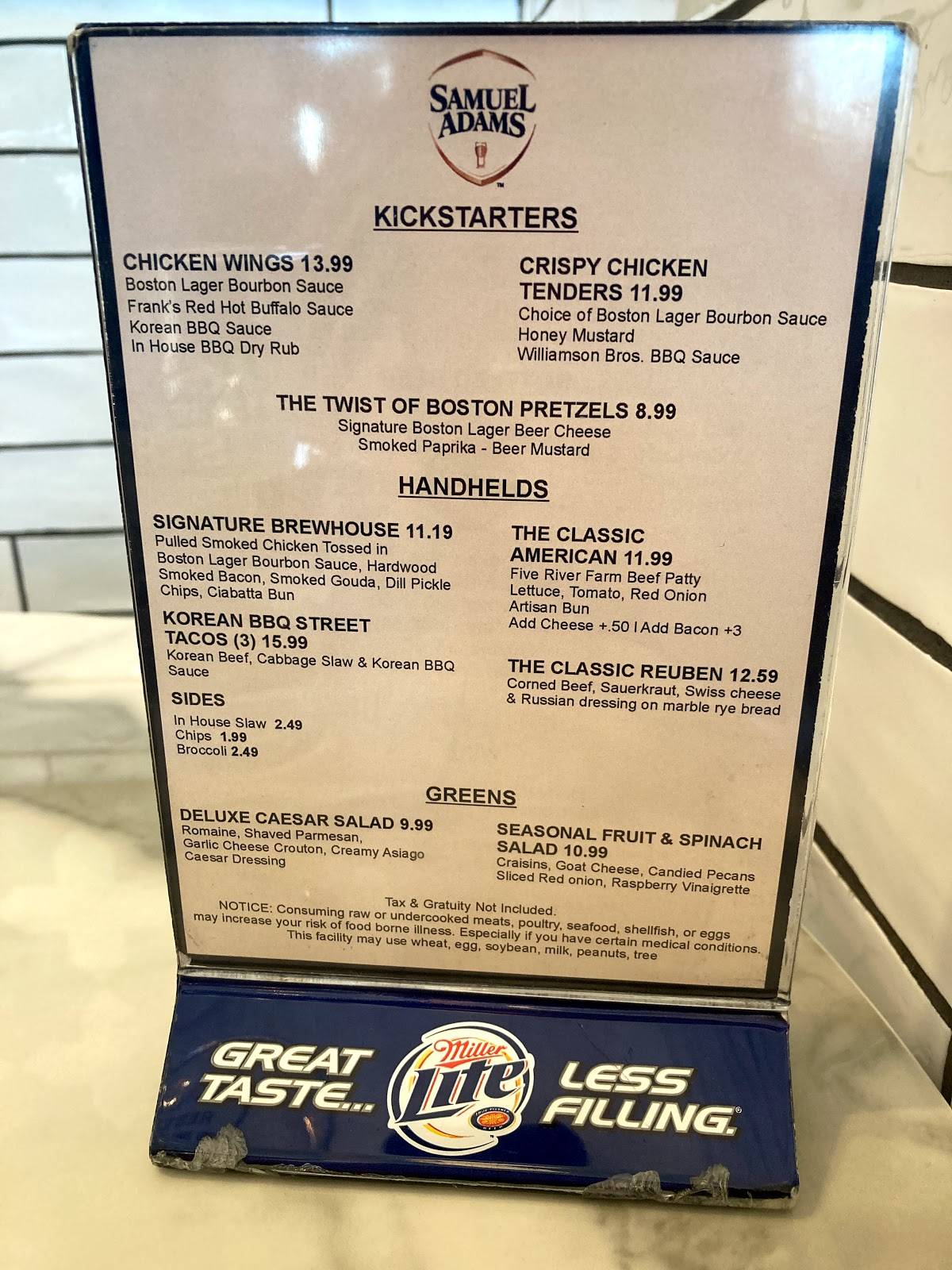 Menu at Sam Adams Atlanta Brew House pub & bar, Atlanta, Hartsfield ...