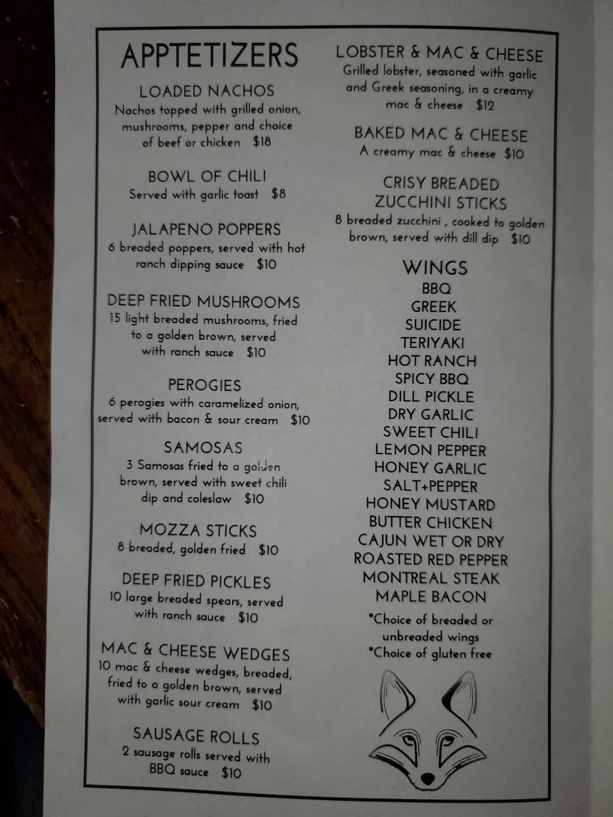 Menu at Silver Fox Pub, Sparwood