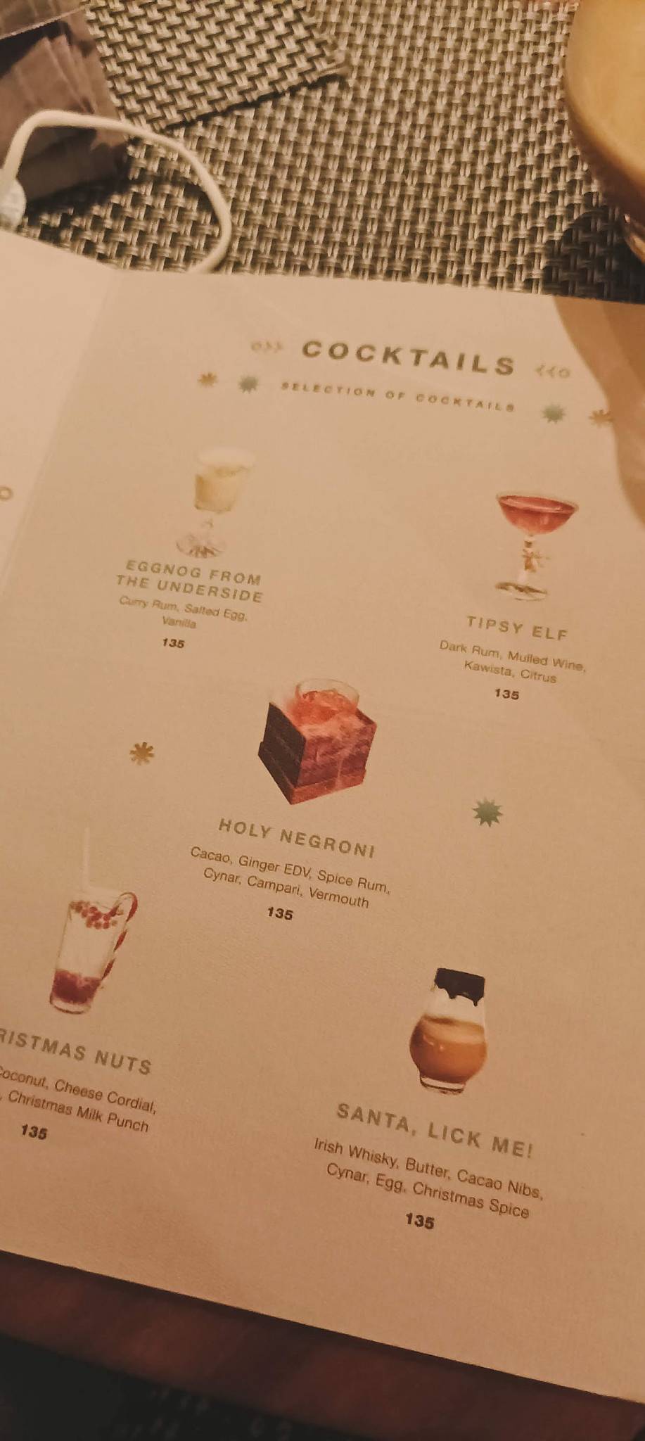 Menu at Skye restaurant, Jakarta