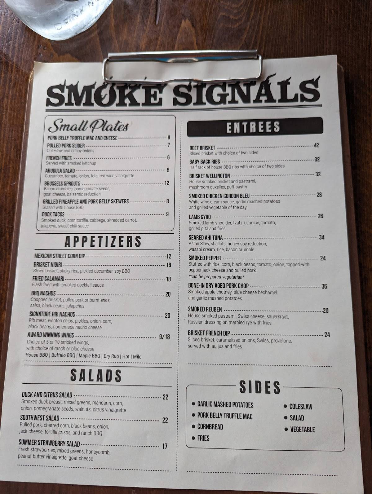 Menu at Smoke Signals pub & bar, Lake Placid