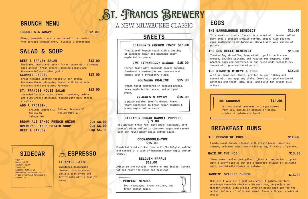 Menu at St. Francis Brewery pub & bar, Saint Francis