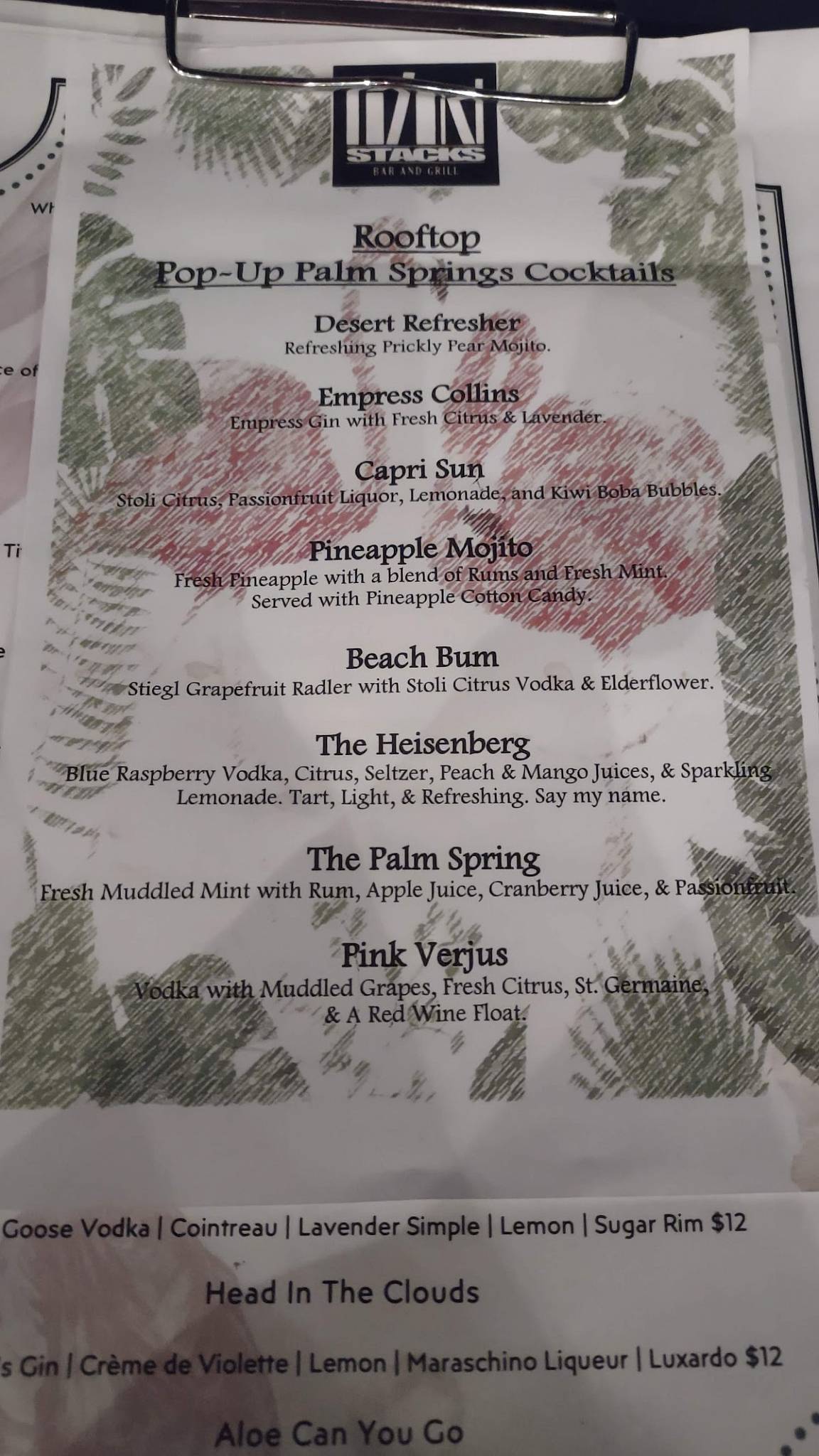 Menu at Stacks Bar and Grill, Valparaiso