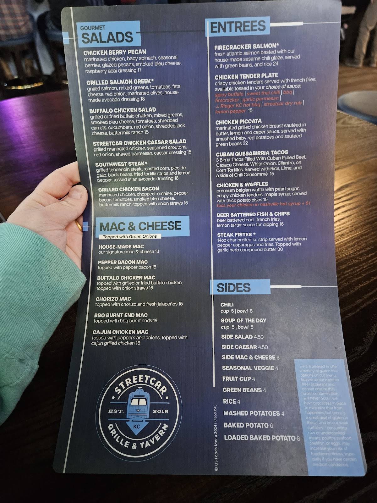 Menu at Streetcar Grille & Tavern KC Northland pub & bar, Kansas City