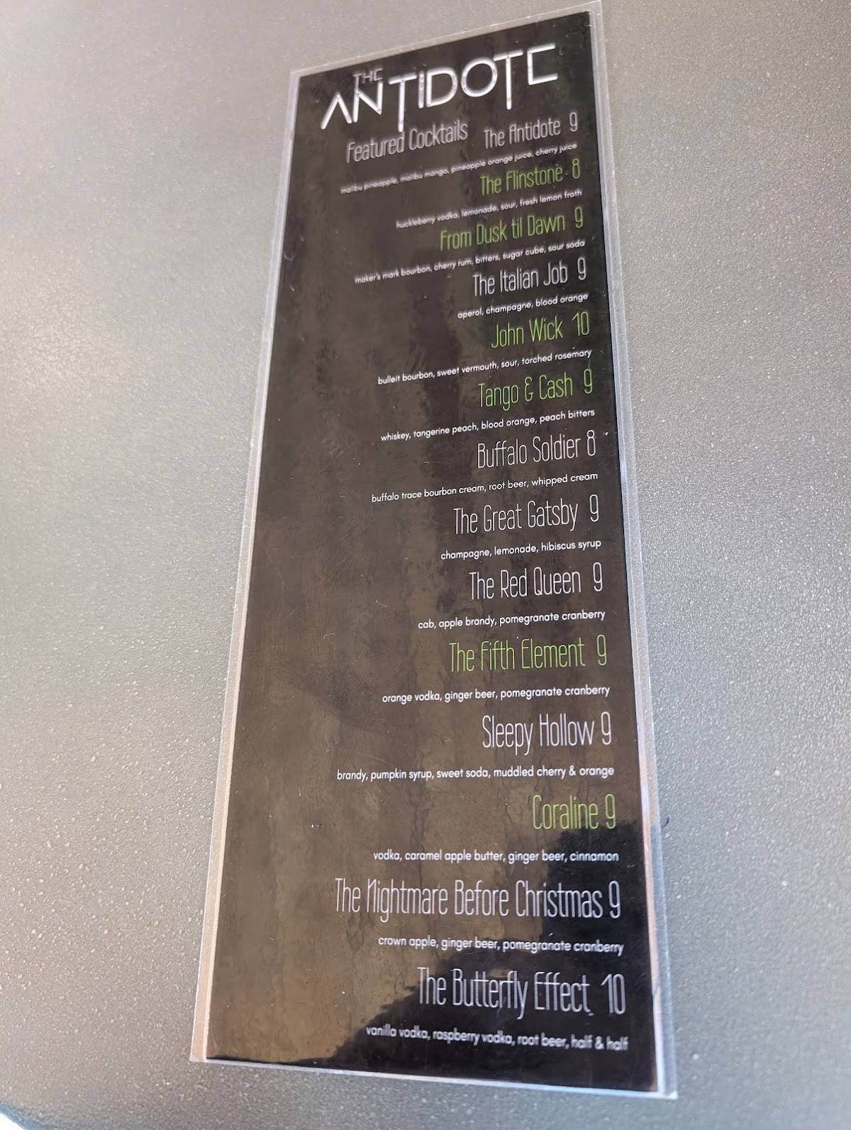 Menu at The Antidote pub & bar, West Bend