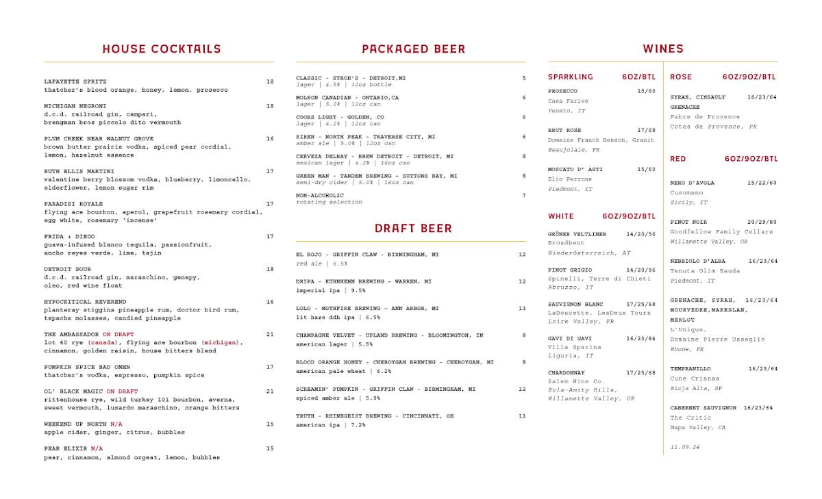 Menu at The Apparatus Room pub & bar, Detroit