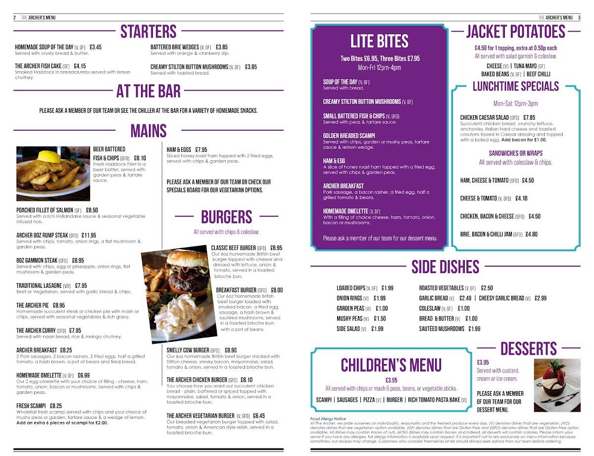 Menu at The Archer pub & bar, Mansfield, Warsop Ln