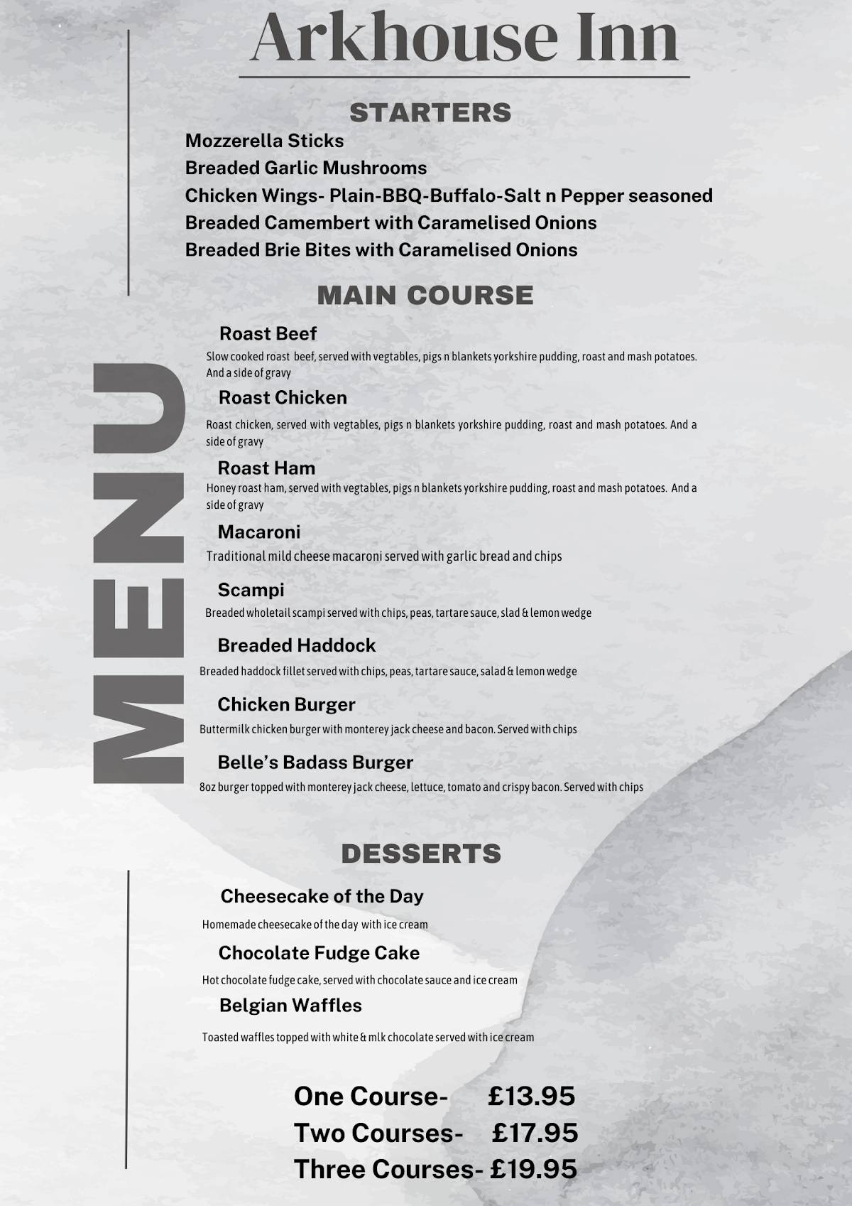 Menu at The Arkhouse Inn pub & bar, Stranraer