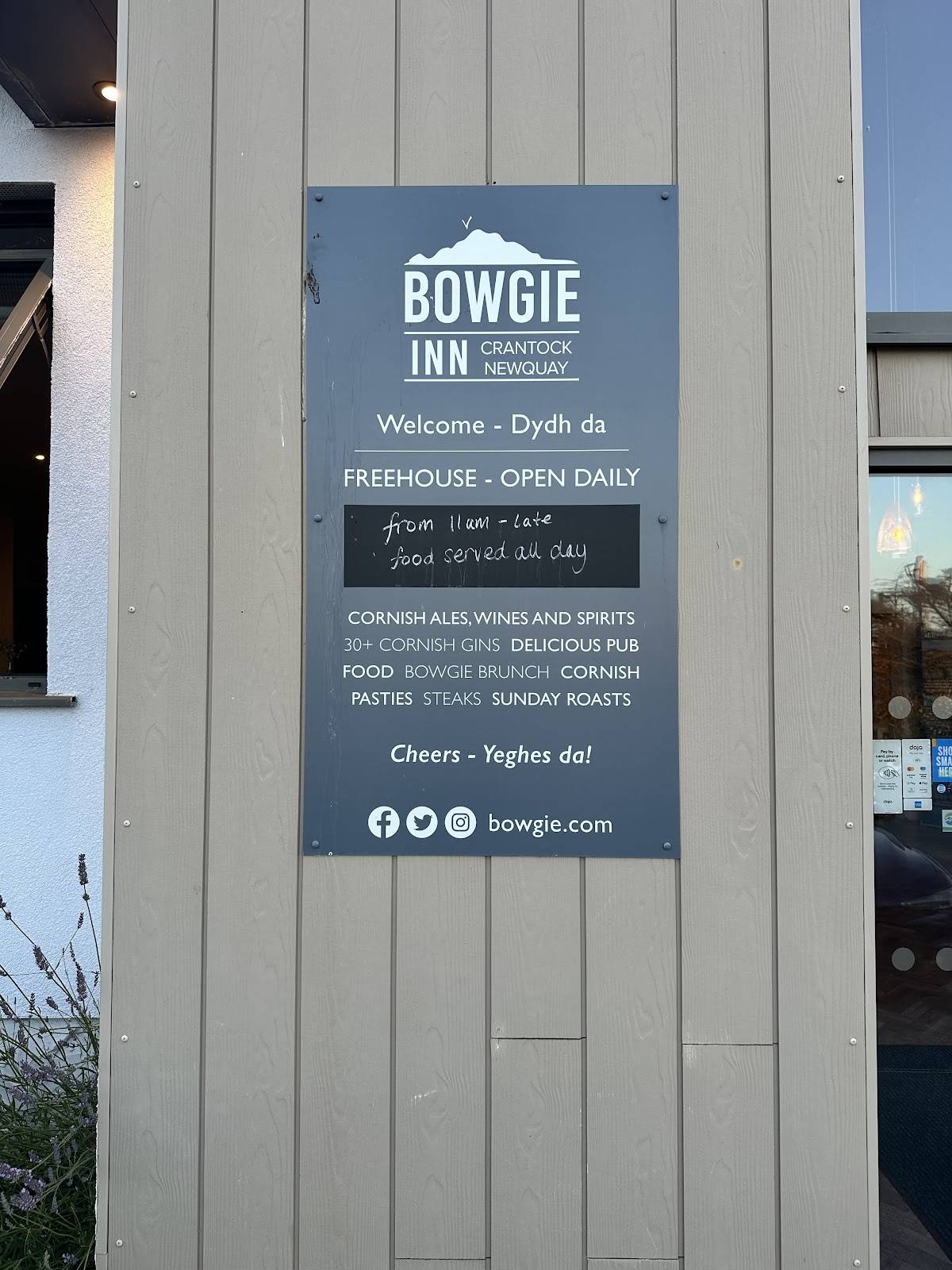 Menu at The Bowgie Inn pub & bar, Crantock, W Pentire Rd