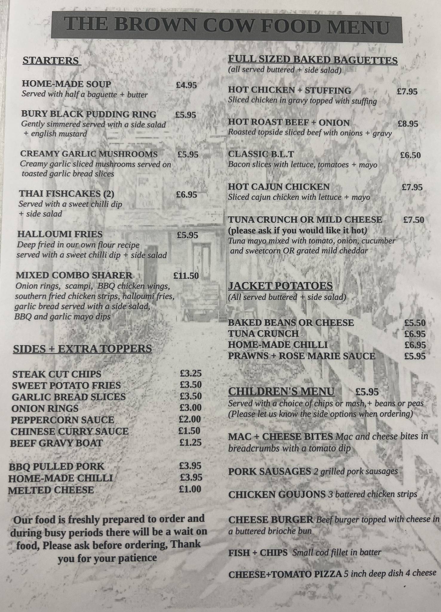 Menu at The Brown Cow pub & bar, Bury, Burrs Country Park