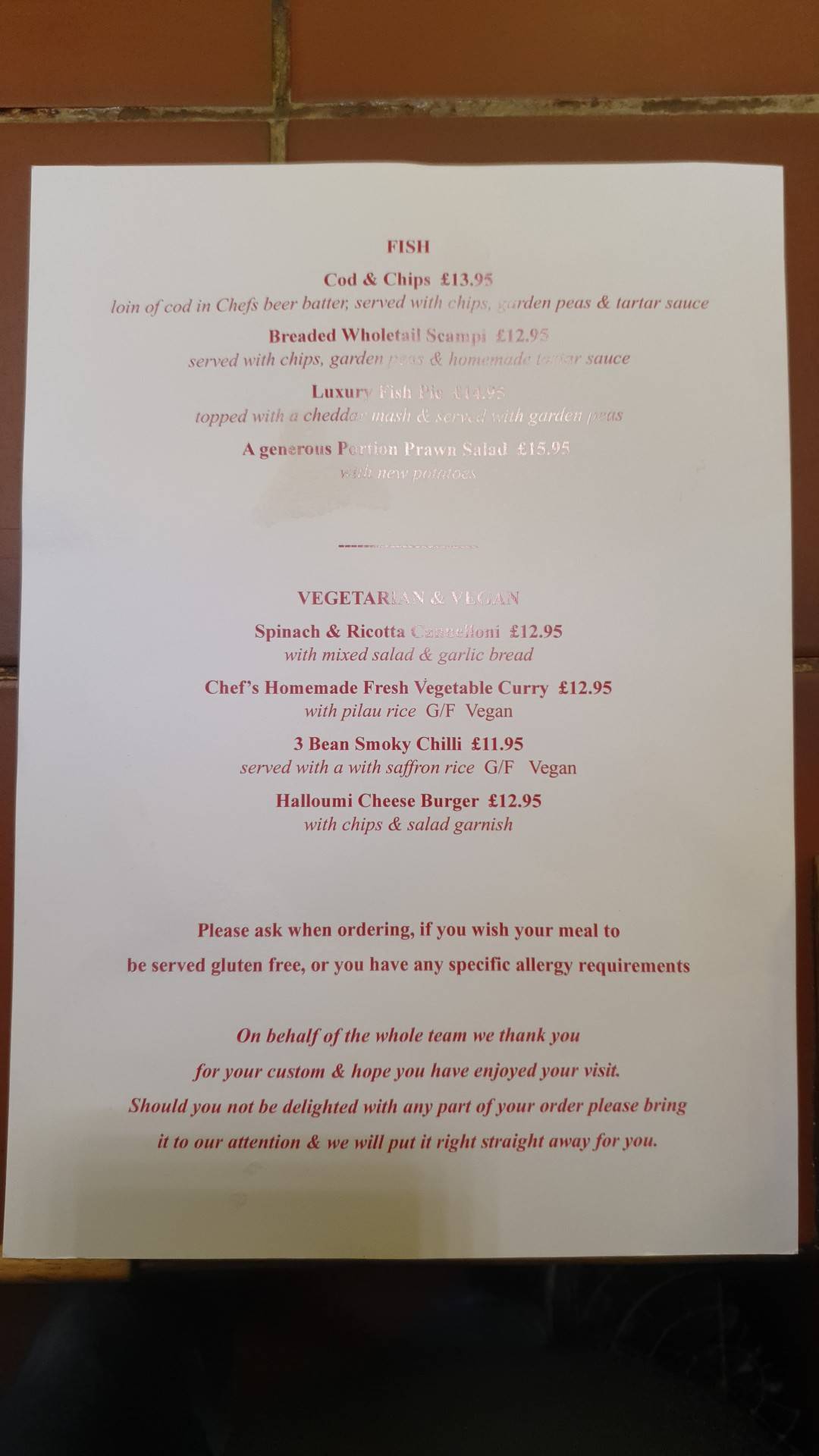 Menu at The Castle Inn pub & bar, Corfe Castle