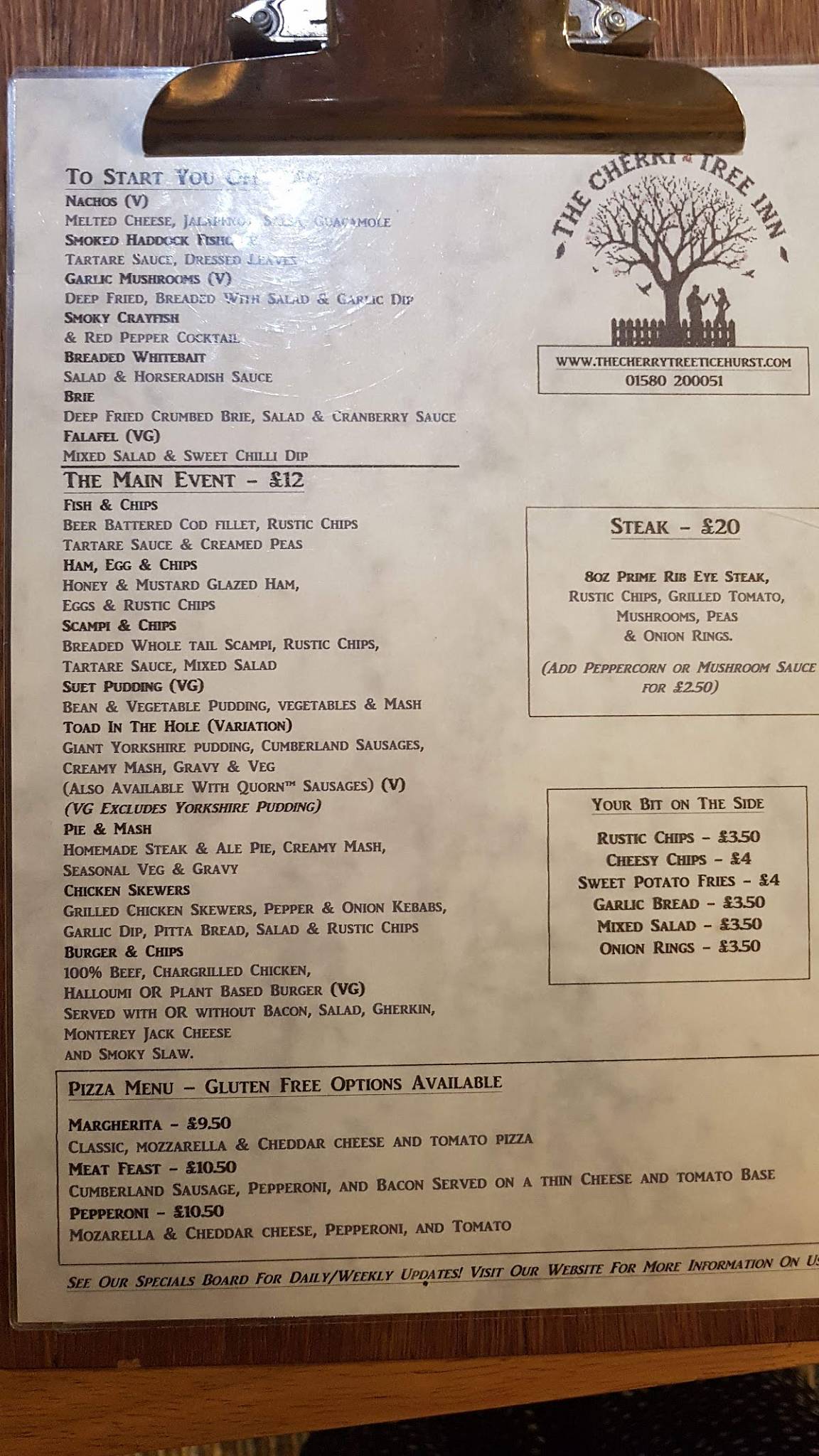 Menu at The Cherry Tree Inn - Ticehurst pub & bar, Wadhurst