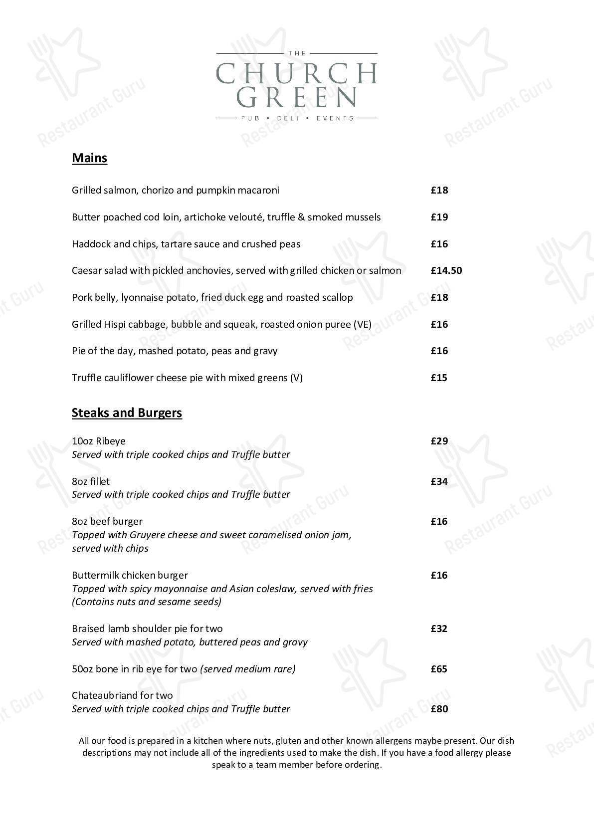 Menu at The Church Green pub & bar, Lymm