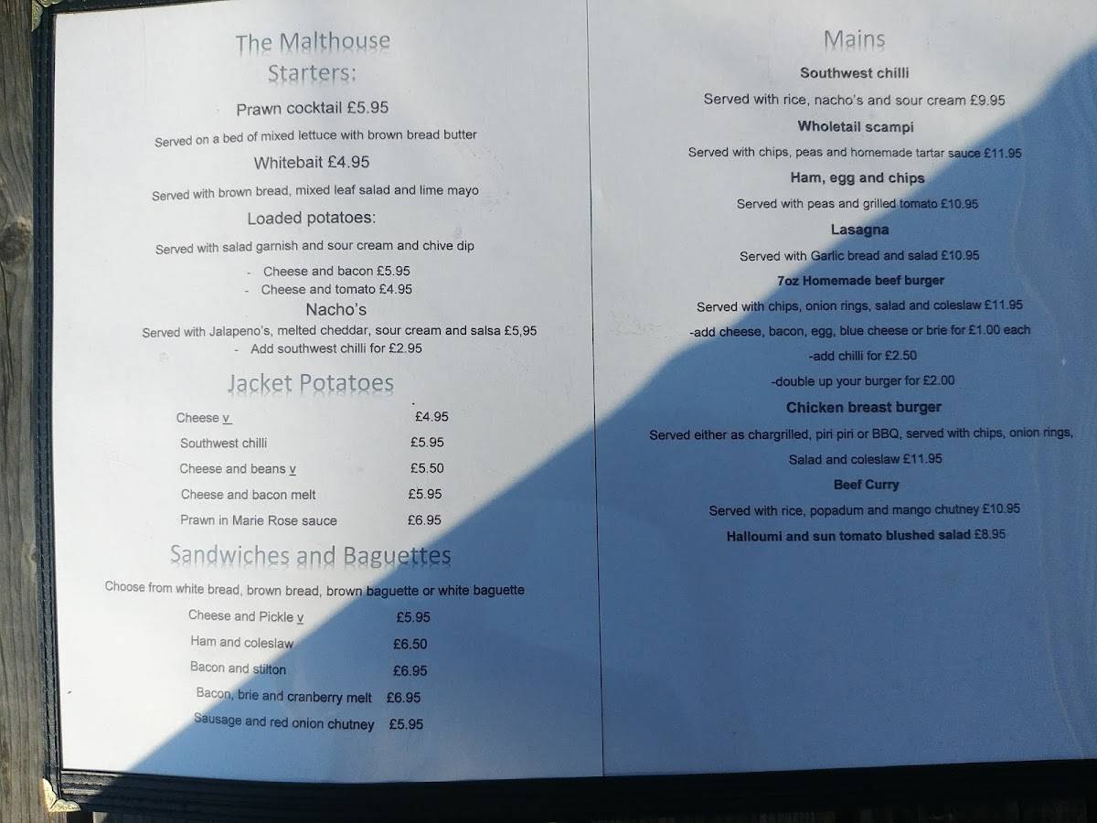 Menu at The Malthouse Inn pub & bar, Romsey