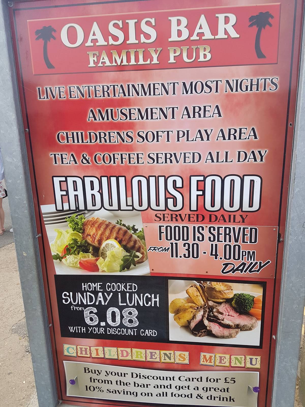 Menu at The Oasis Bar, Skegness, Ingoldmells Point