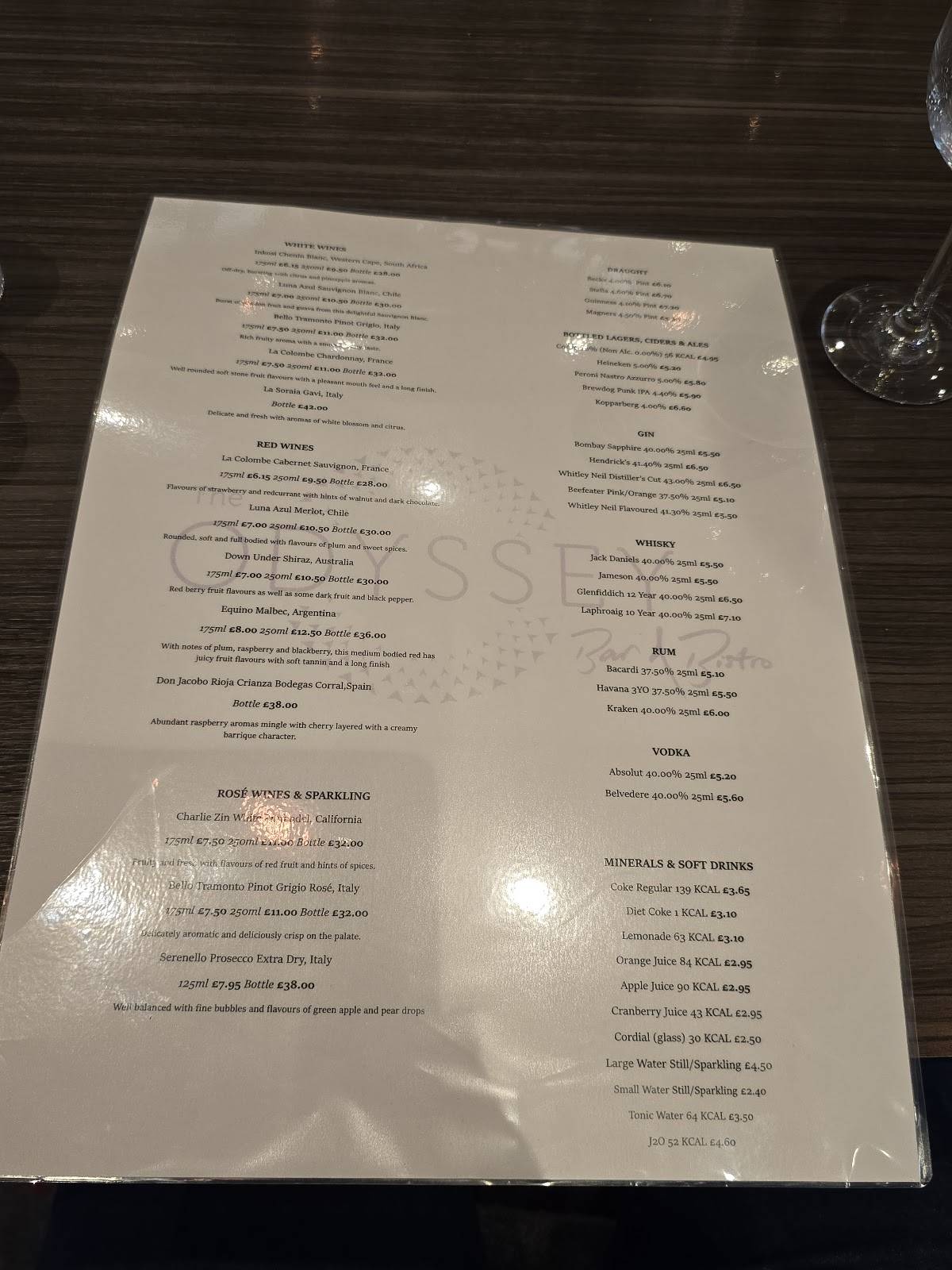 Menu at The Odyssey Bar & Grill, Birmingham