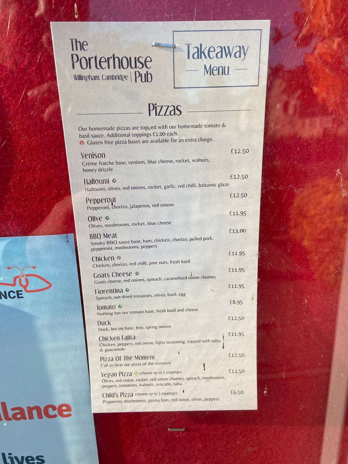Menu at The Porterhouse Pub, Willingham