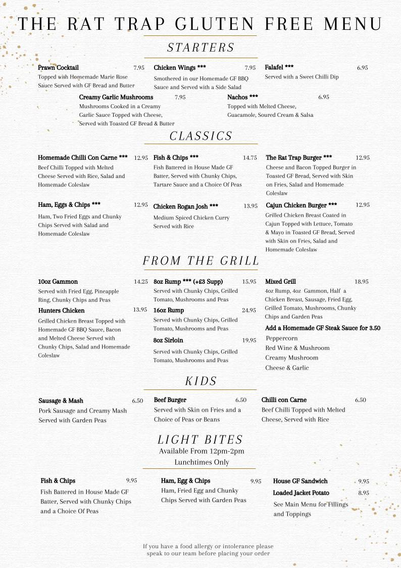 Menu at The Rat Trap pub & bar, Swindon