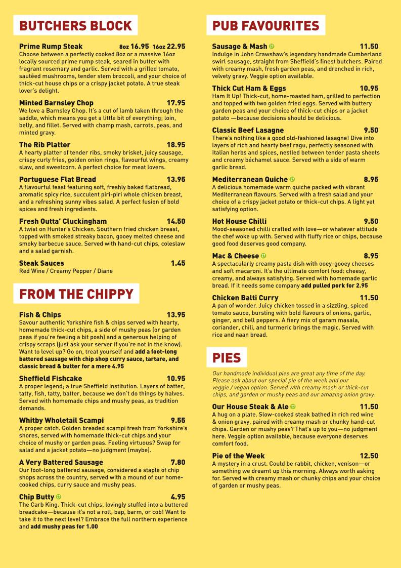 Menu at The Roebuck Tavern and Kitchen pub & bar, Sheffield