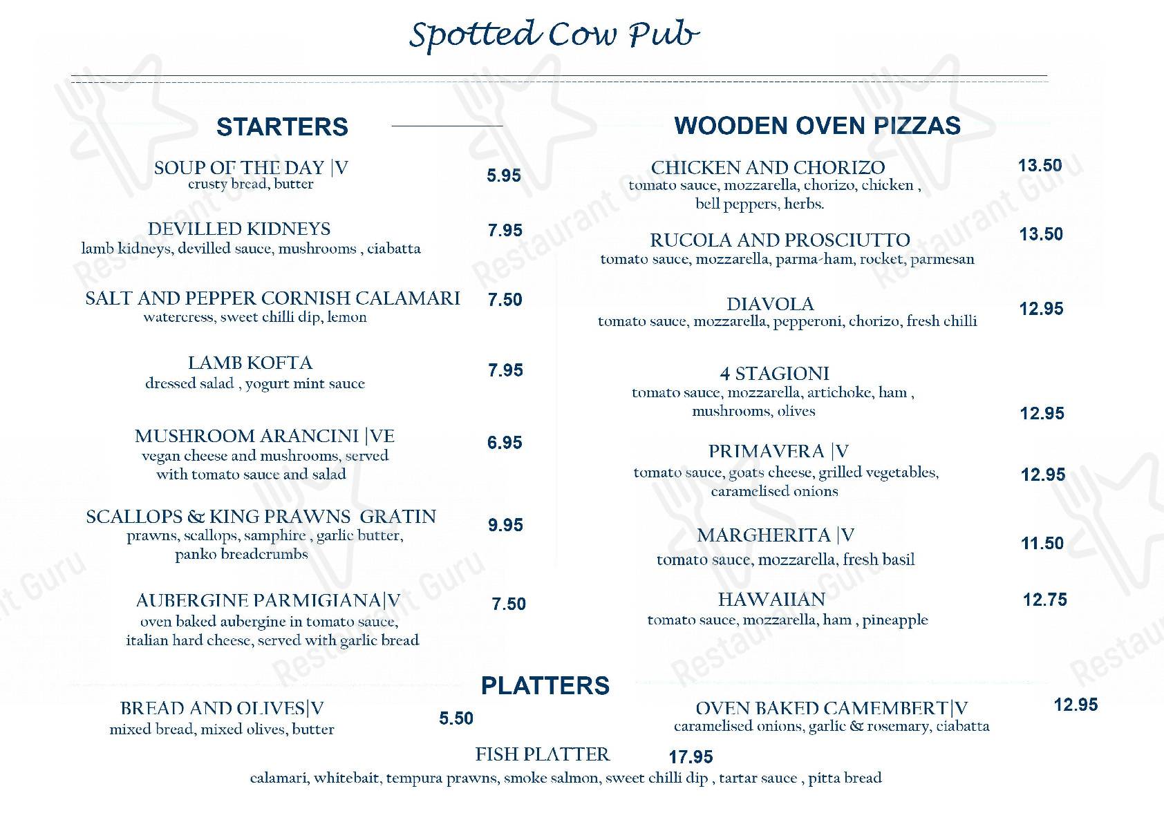 Menu at The Spotted Cow pub & bar, Farnham, The Spotted Cow