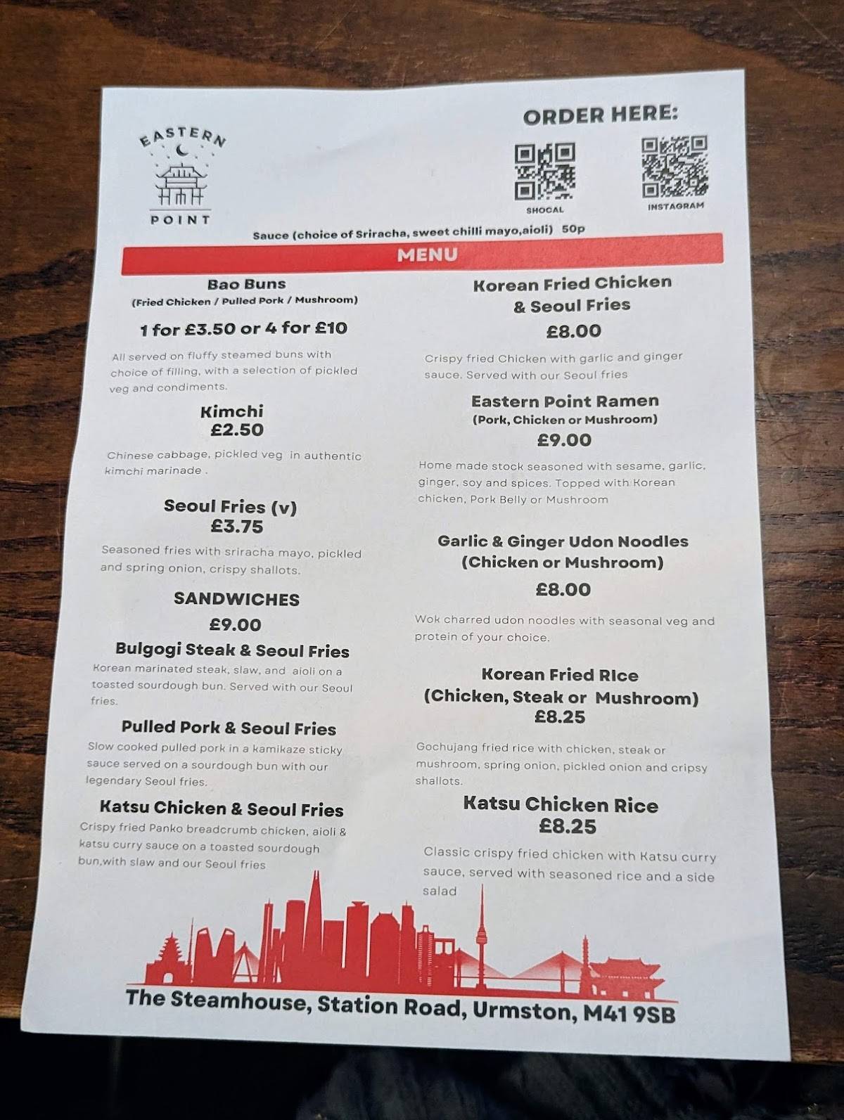 Menu at The Steamhouse pub & bar, Manchester, Station Rd